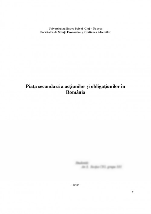 Referat: Piața Secundară a Acțiunilor și Obligațiunilor în România ...