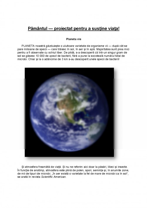 Referat: Pământul - Proiectat pentru a Susține Viața (#443256)