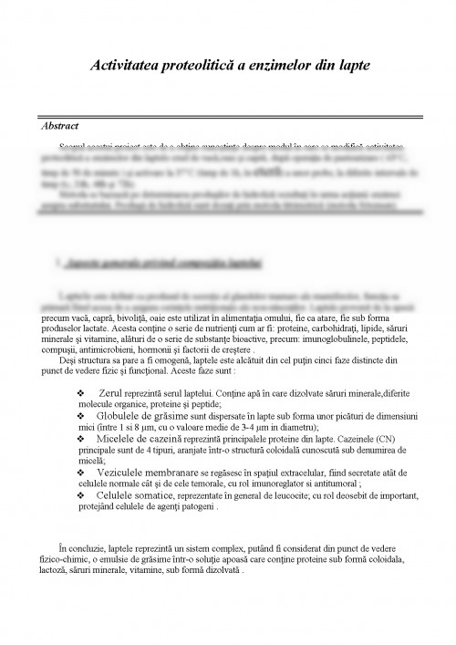 Referat: Activitatea Proteolitică a Enzimelor din Lapte (#446321)