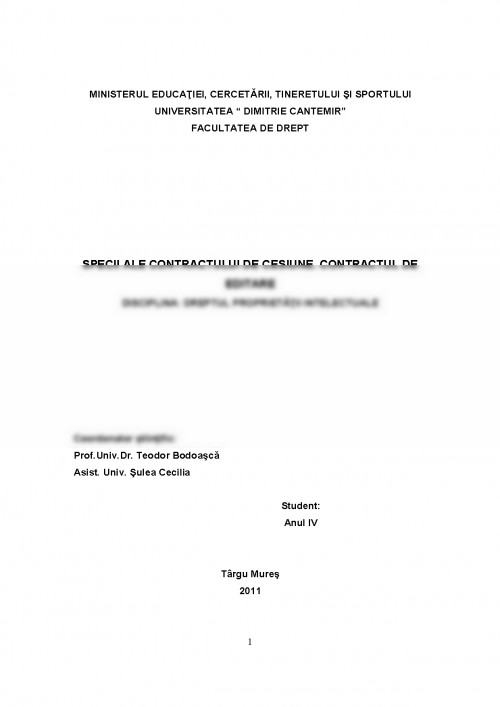 Referat: Specii ale Contractului de Cesiune - Contractul de Editare ...