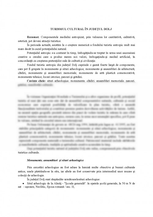 Referat: Turismul Cultural în Dolj (#450900)