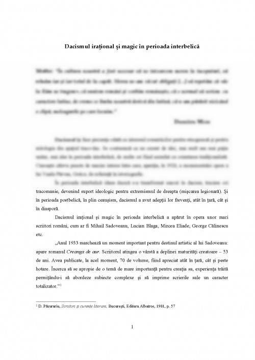 Referat: Dacismul Irațional și Magic în Perioada Interbelică (#451625)