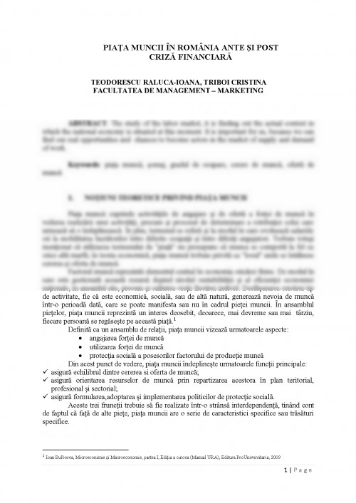 Referat: Piața Muncii în România Ante și Post Criză Financiară (#452921)