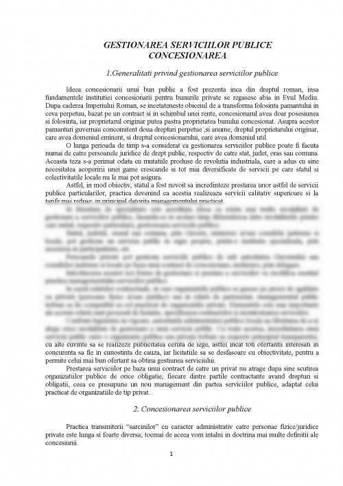 Referat: Gestionarea Serviciilor Publice. Concesionarea (#453828)