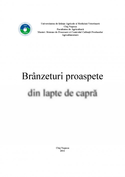 Referat: Brânzeturi Proaspete din Lapte de Capră (#459374)