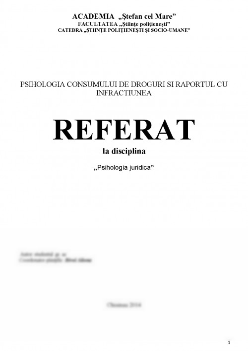 Referat: Psihologia consumului de droguri și raportul cu infracțiunea ...